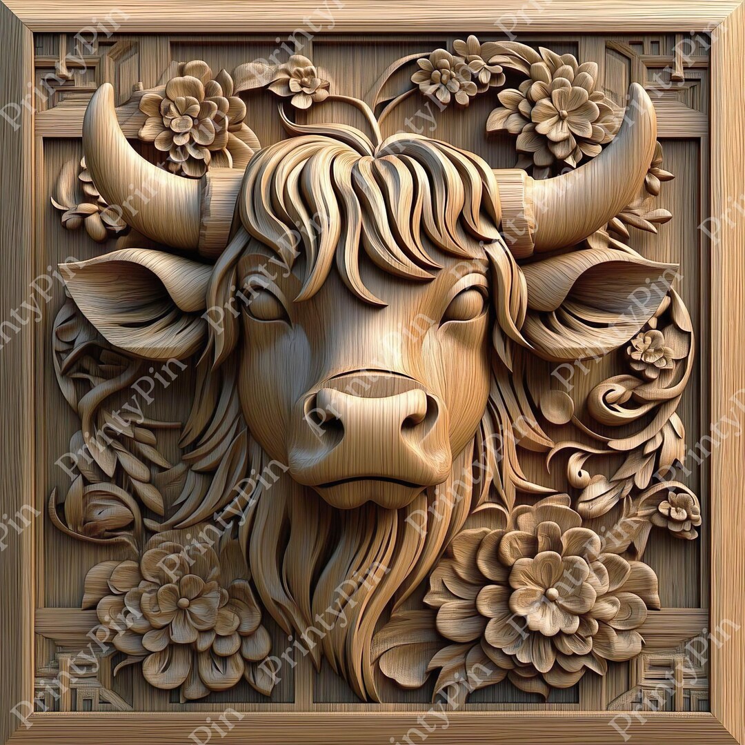 Laser Engrave File, Wood Carving Design, Highland Cow 3D Illusion ...