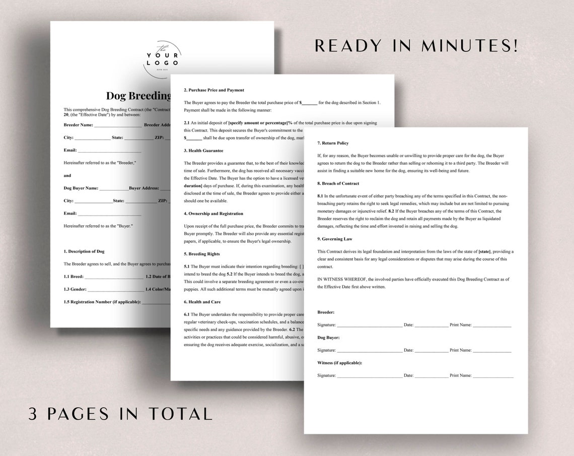 Dog Breeder Contract Template - Printable Dog Breeding Agreement ...