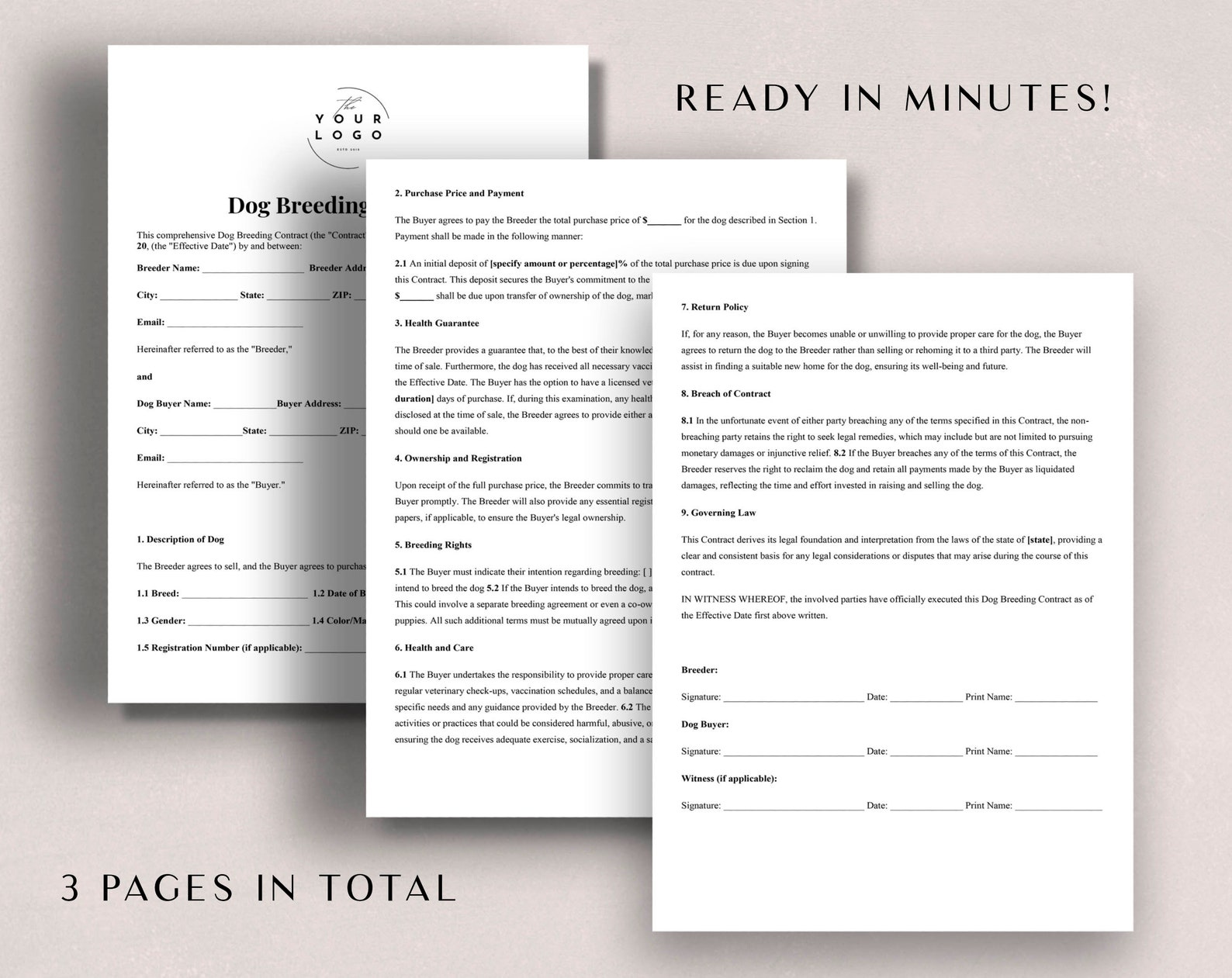 Dog Breeder Contract Template - Printable Dog Breeding Agreement ...