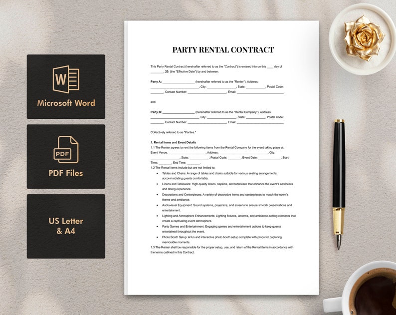 Printable Party Rental Contract Template Word & PDF - Premium Party ...