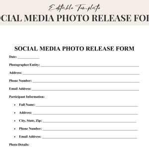 Printable Simple Social Media Photo Release Form Template - Instant ...