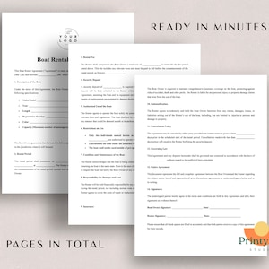 Boat Rental Agreement Template | Yacht Rental | Customizable Nautical ...