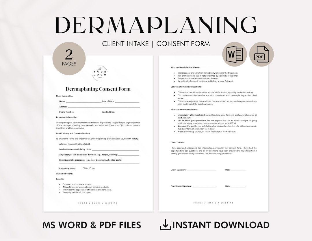 Professional Dermaplaning Consent Form Template - Client Intake for ...