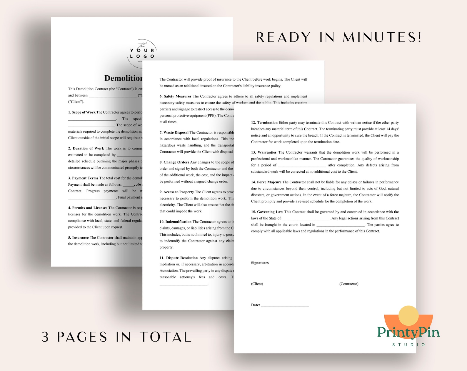 Comprehensive Demolition Contract Template | Demolition Agreement ...