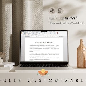 Boat Storage Contract Template - Customizable and Editable, Instant ...