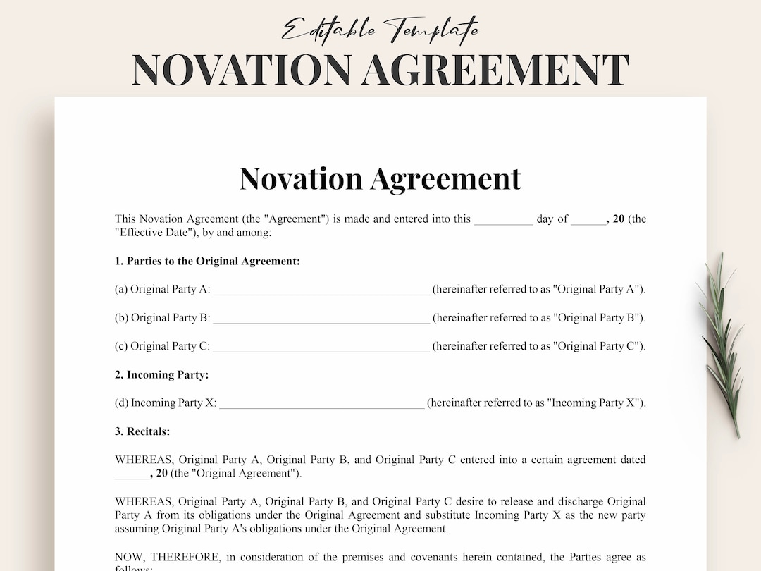 Novation Agreement Template - Printable Contract Template for ...