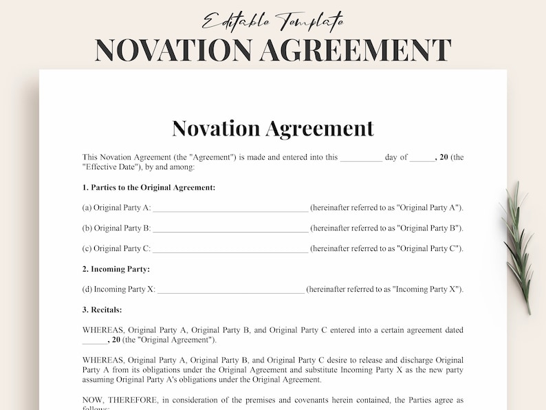 Novation Agreement Template - Printable Contract Template for ...