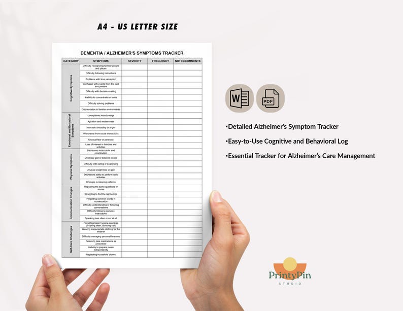 Dementia Alzheimer's Symptoms Tracker Template | Cognitive and ...