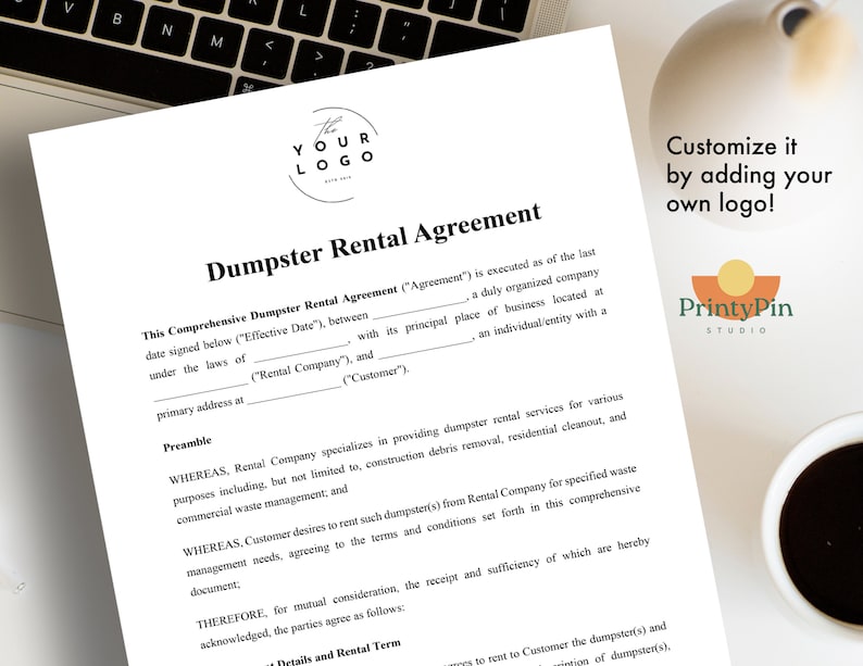 Dumpster Rental Agreement Template | Instant Download Editable Contract ...