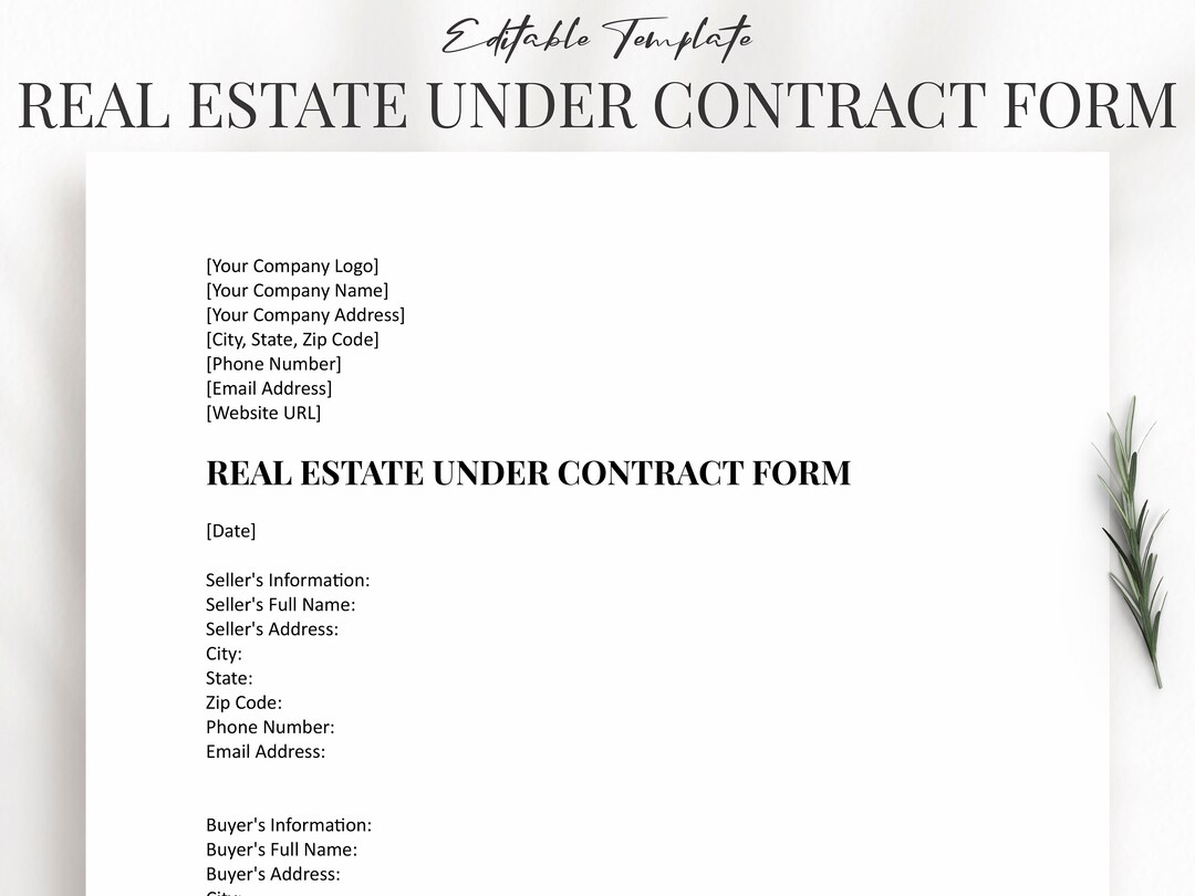 Real Estate Under Contract Form | Purchase Agreement Template ...