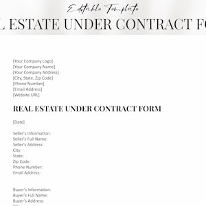 Real Estate Under Contract Form | Purchase Agreement Template ...