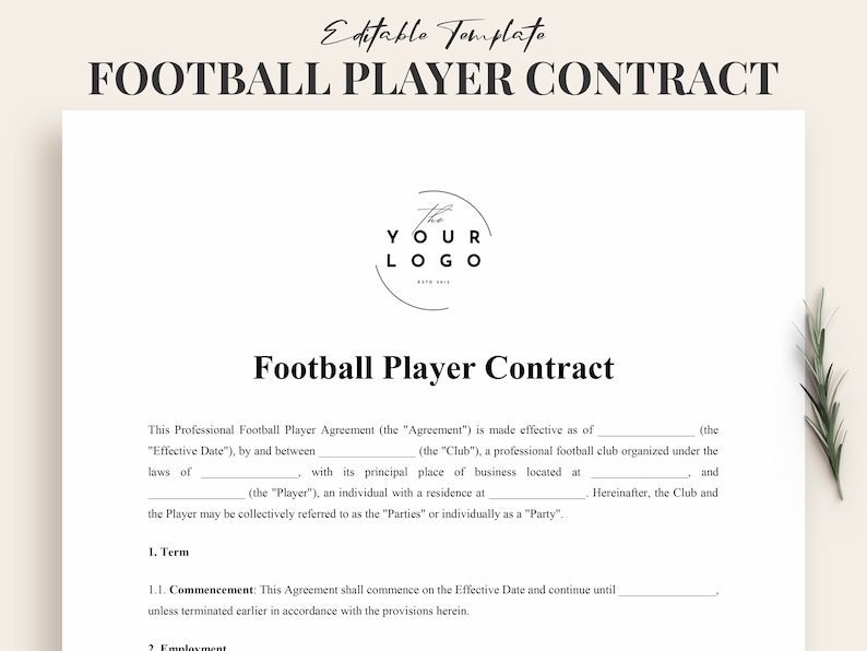 Football Player Contract Template - Professional Sports Agreement ...