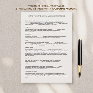 Month to Month Rental Agreement Form, Month to Month Rental Contract ...