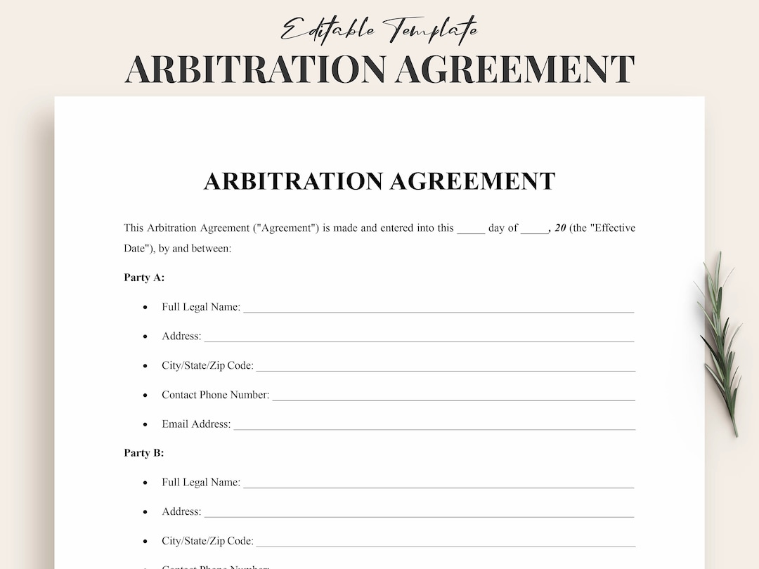 Arbitration Agreement Template Word & PDF - Printable Arbitration ...