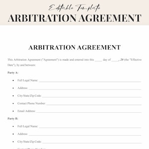 Arbitration Agreement Template Word & PDF - Printable Arbitration ...