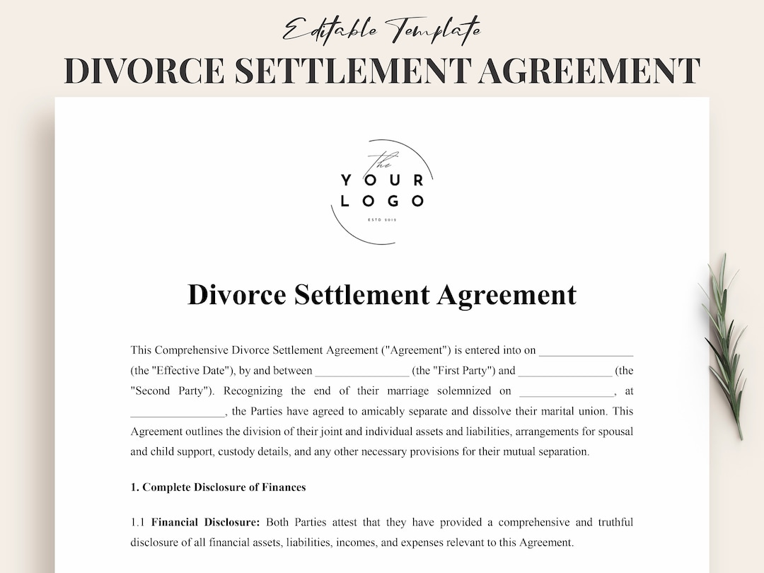 Divorce Settlement Agreement Template - Customizable Marriage ...