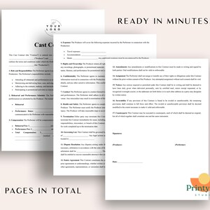 Cast Contract Template PDF | Film & Theater Productions | Editable and ...
