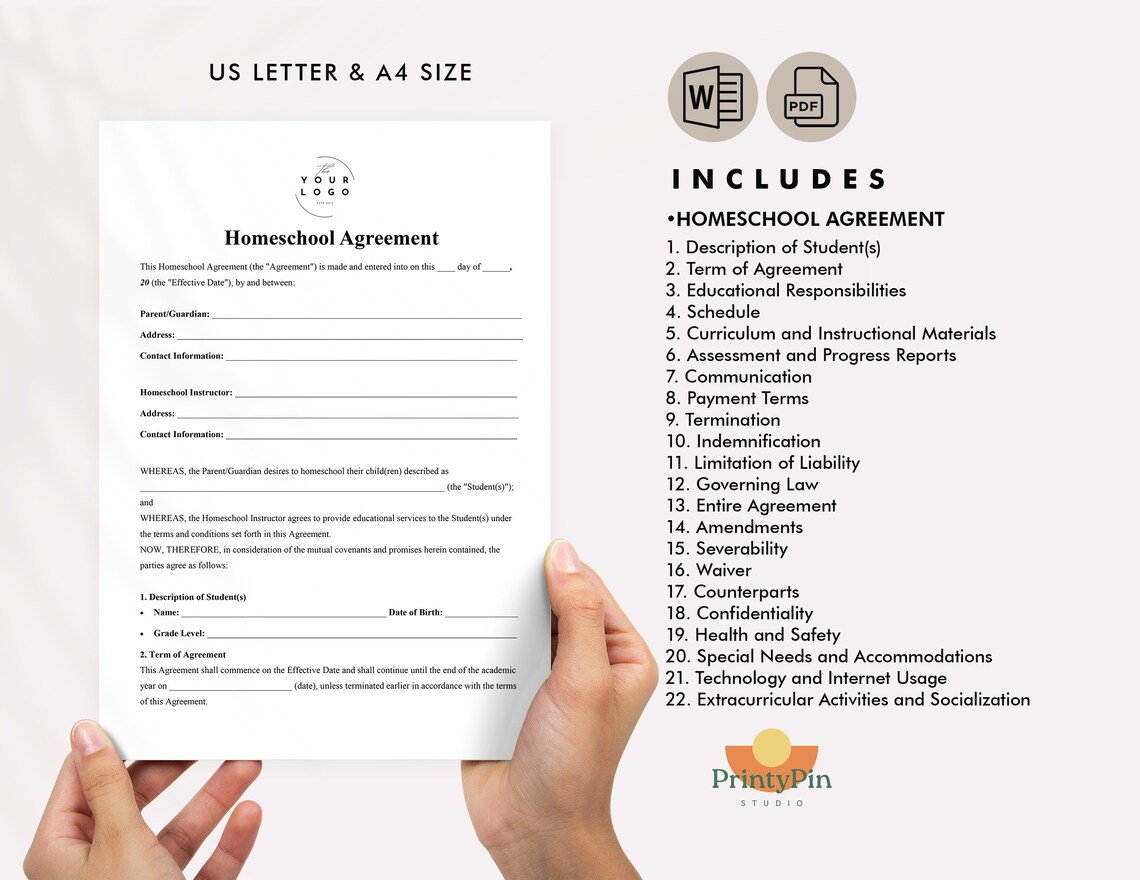 Customizable Homeschool Agreement Template - Editable Home Education ...