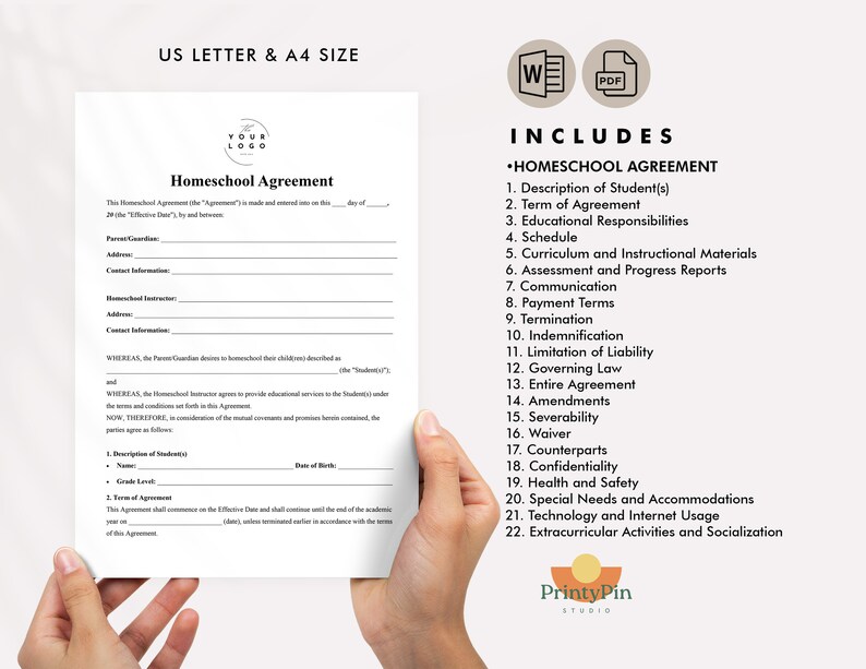 Customizable Homeschool Agreement Template - Editable Home Education ...