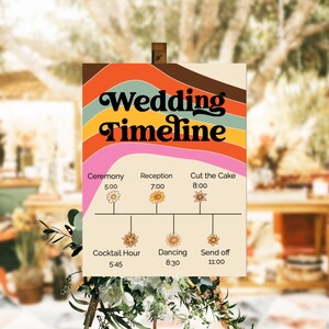Retro Wedding Tiimeline Sign, 70s Wedding, Rainbow Vintage Timeline ...