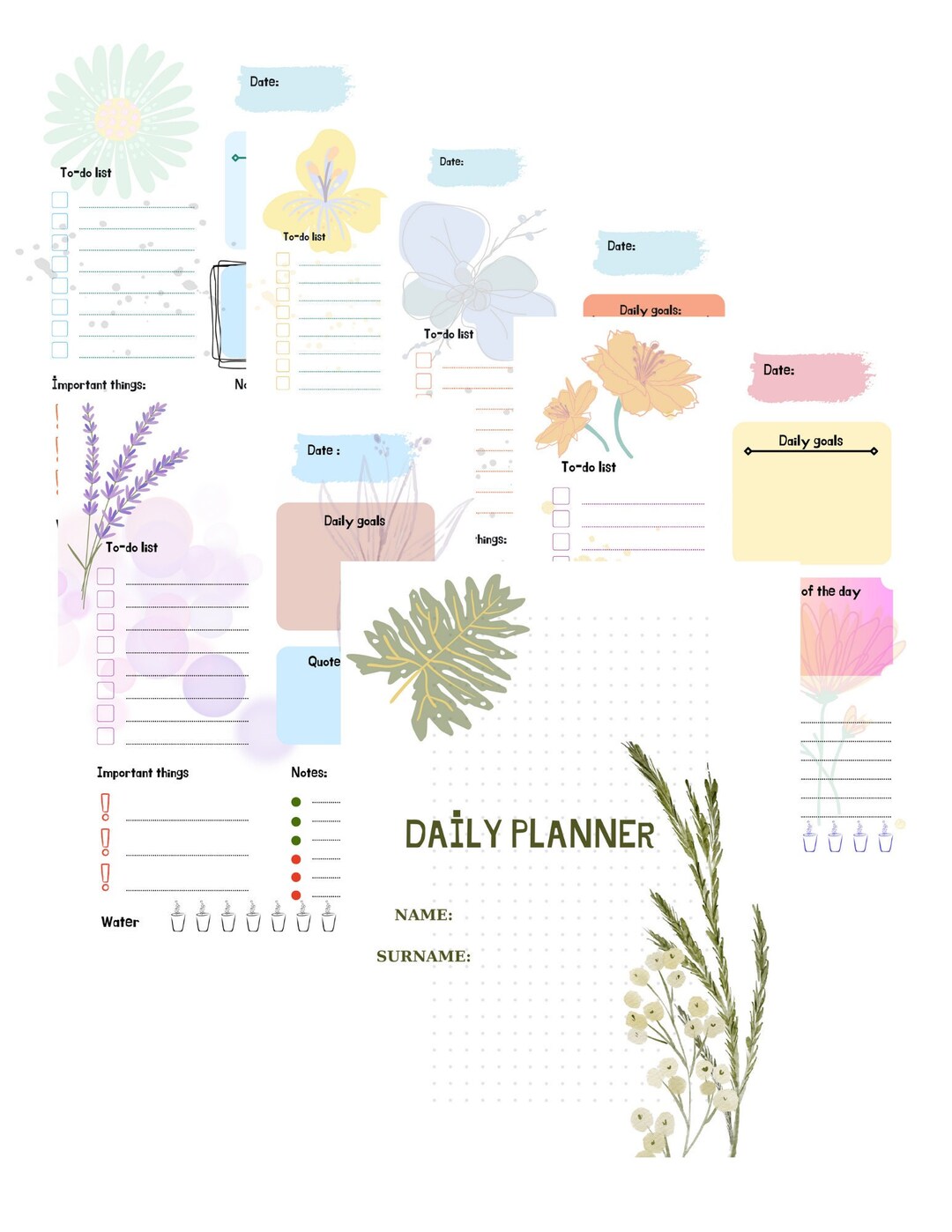 DAILY PLANNER | Printable Flower Daily Planner PDF - Etsy