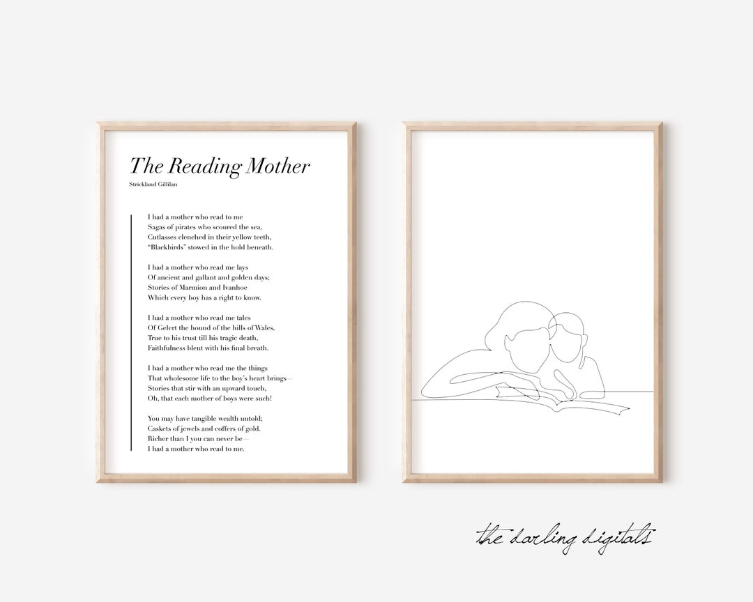 The Reading Mother Poem Line Drawing Etsy