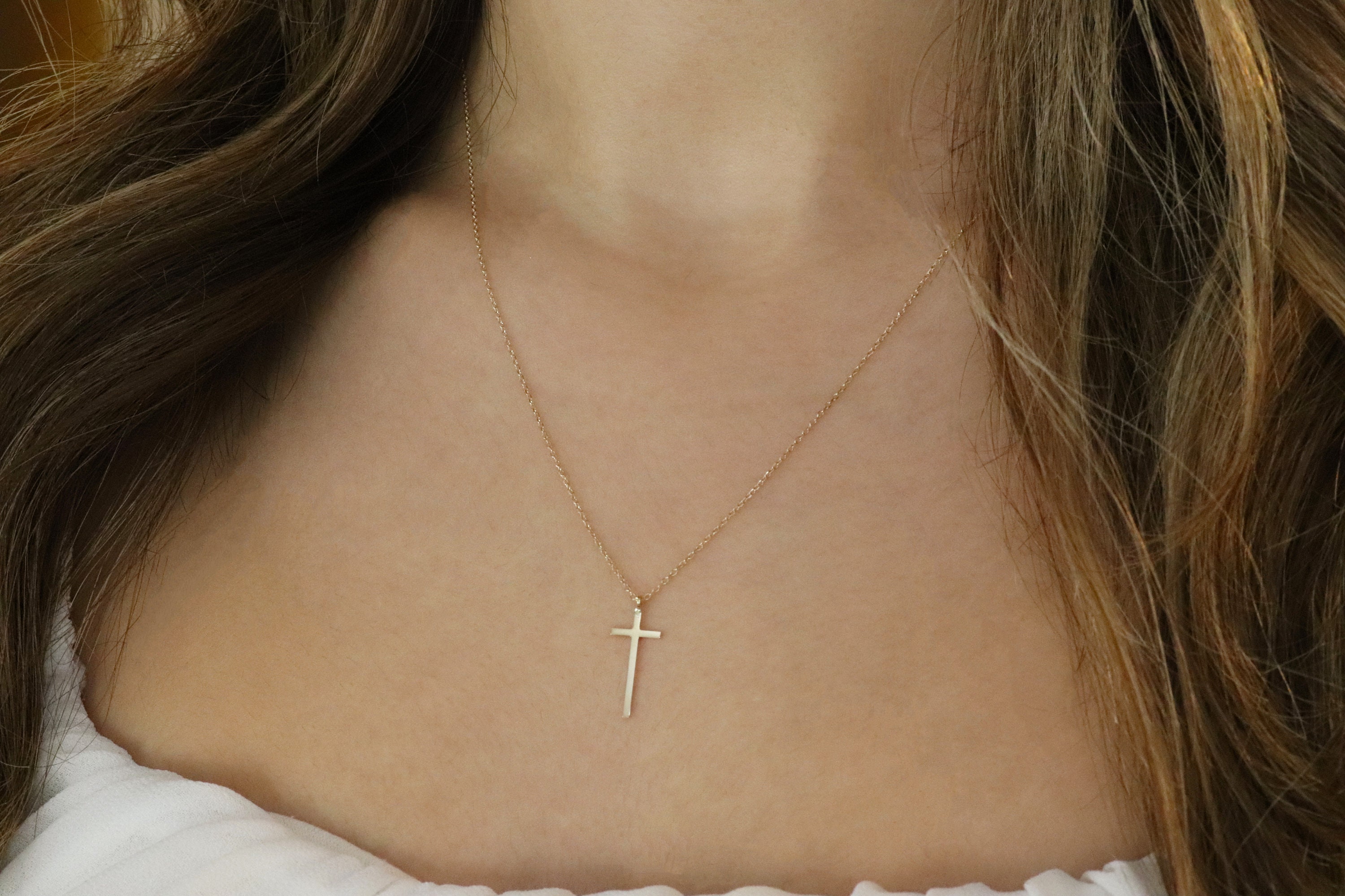 Gold Cross Necklace 14K, Small Gold Cross Necklace for Women, Handmade ...
