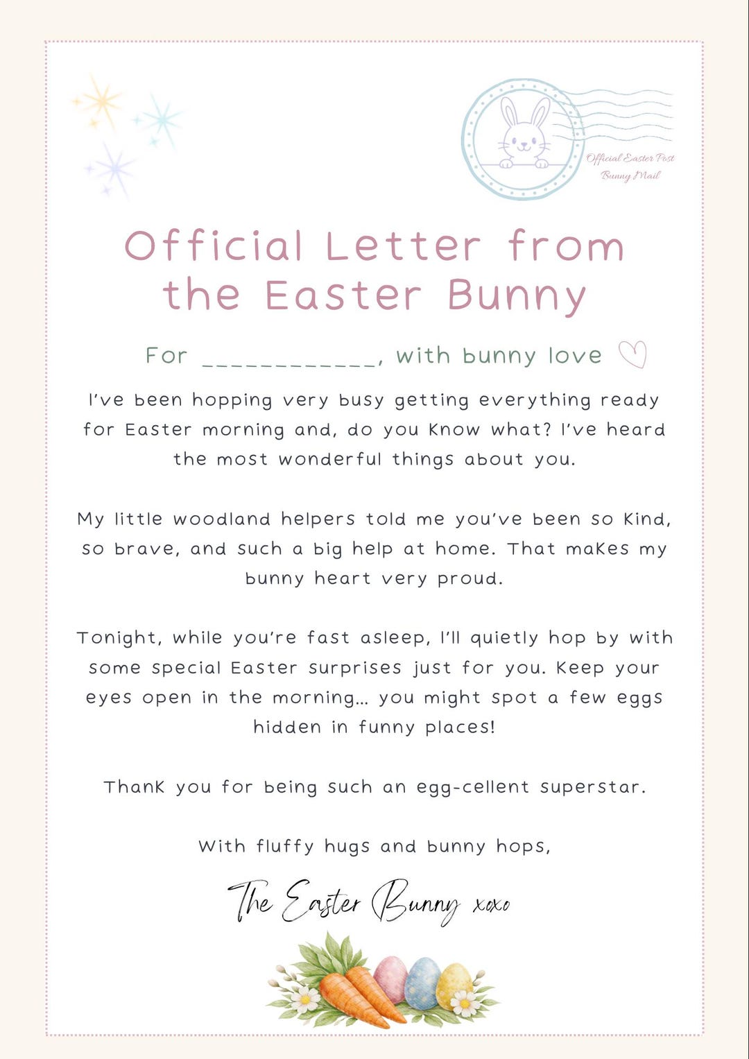 Personalised Easter Bunny Letter Printable, Custom Letter From Easter ...