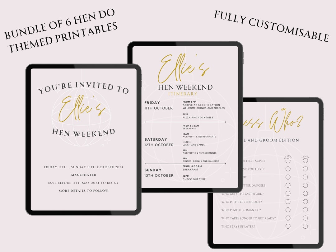 Hen Party Planner Printable Bundle, Editable Itinerary & Games ...