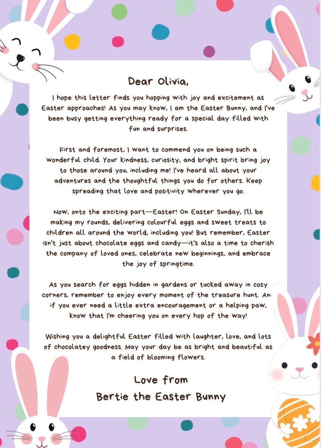 Personalized Easter Bunny Letter | Custom Printable Message (digital ...