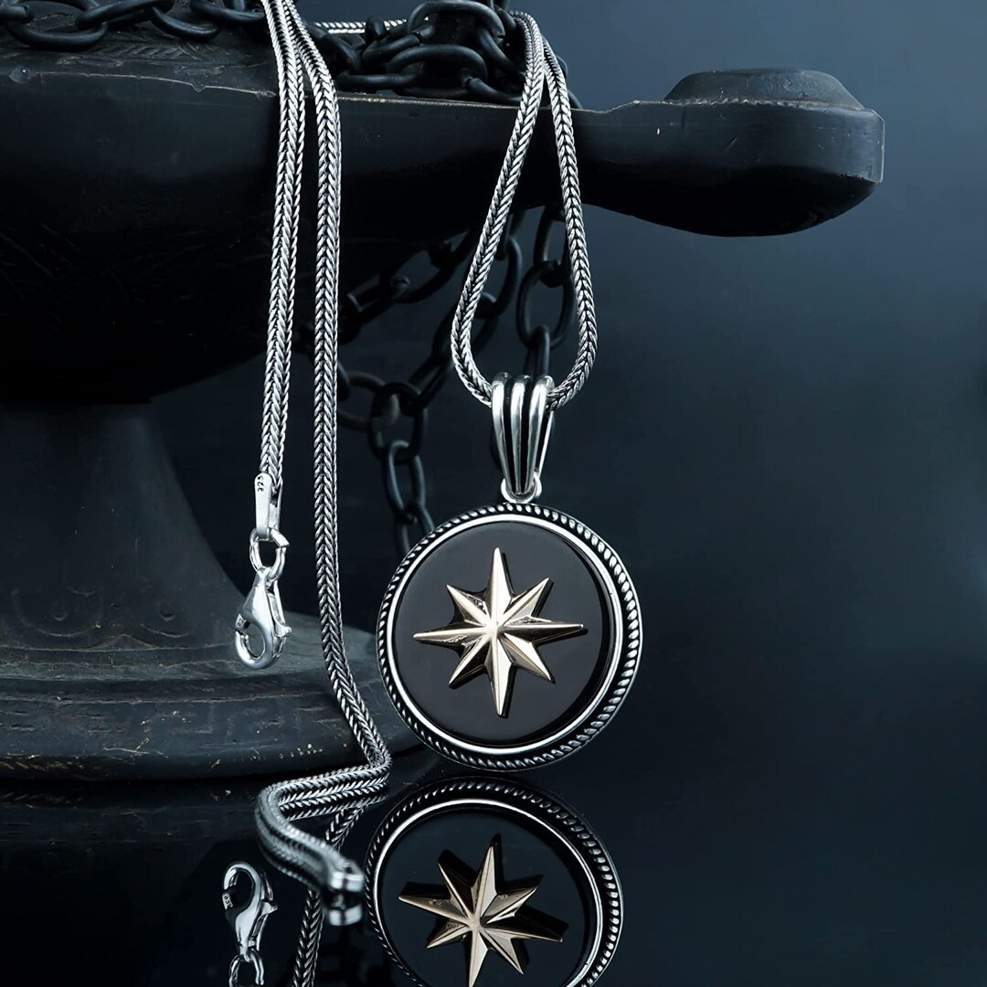 Mens Black Onyx Silver Pendant Necklace for Mens Onyx Necklace Silver ...