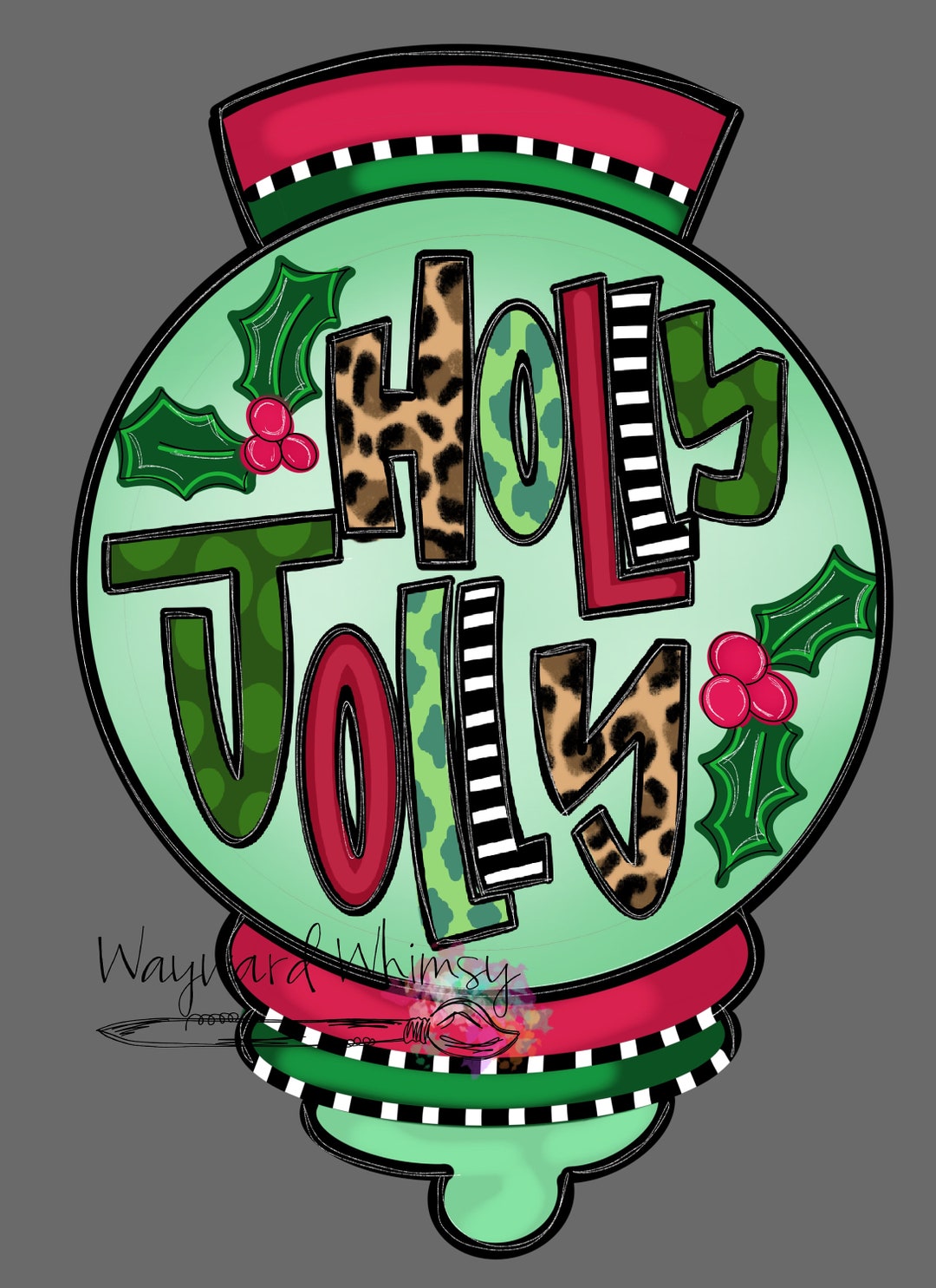 Holly Jolly Christmas Ornament Bulb- Png File- Digital Download ...