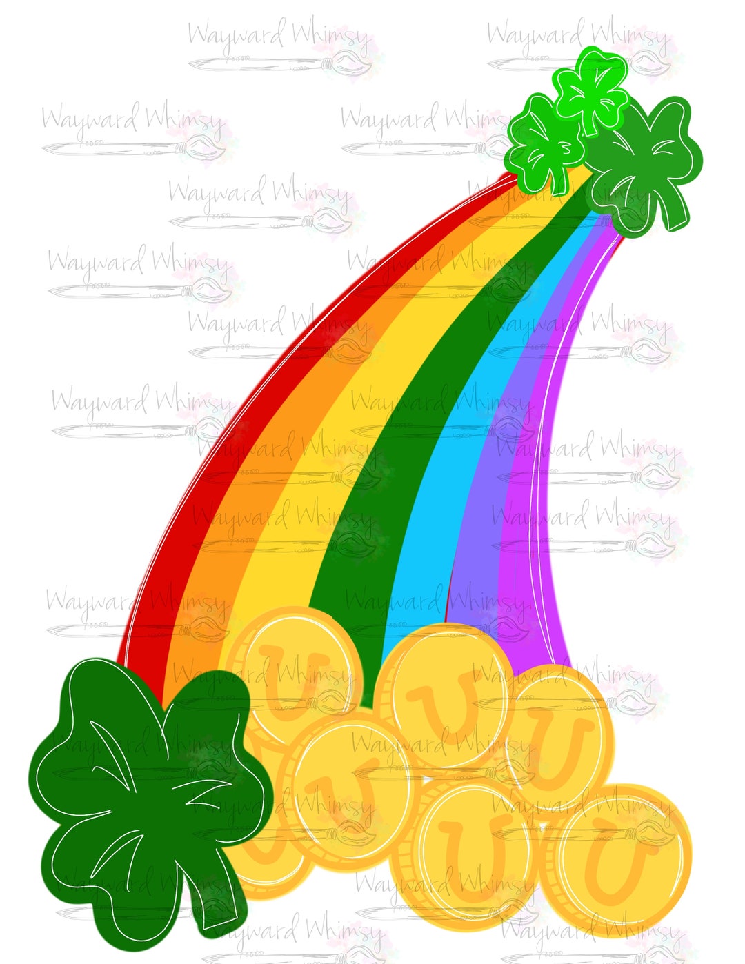 Shooting Rainbow With Gold and Clover- Shamrock- Png File- Download ...