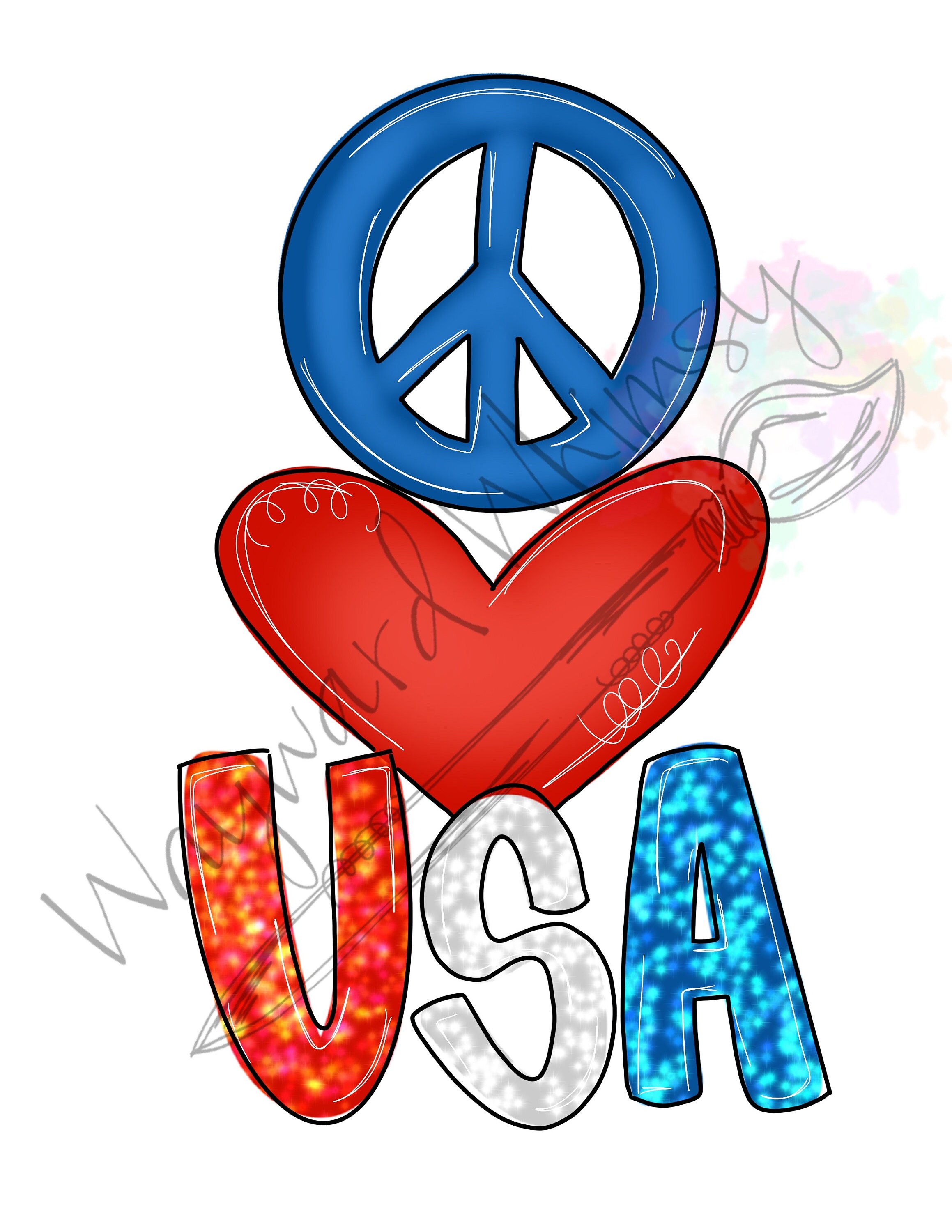 Peace Love USA Patriotic- Png File- Digital Download- Sublimation File- Digital Artwork ...