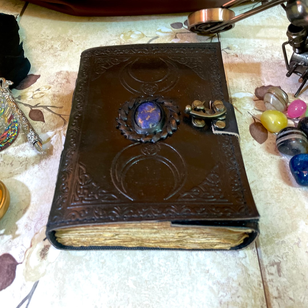 Triple Moon Leather Journal Wiccan Pagan Grimoire Journal Blank Spell ...