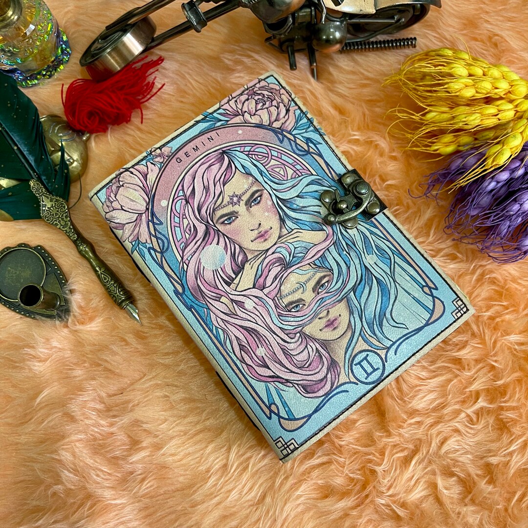 Blank Spell Book of Shadows Art Nouveau Aries Leather Journal ...