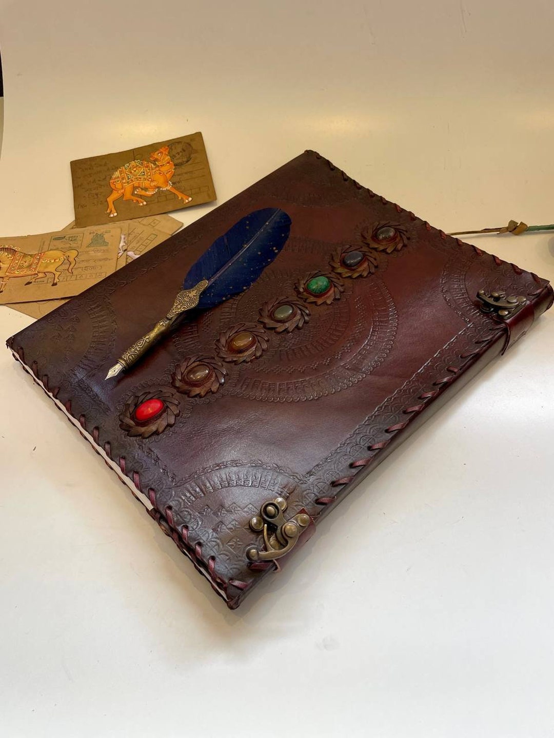 13x10 Large Leather Journal Chakra Seven Stone Journal - Etsy