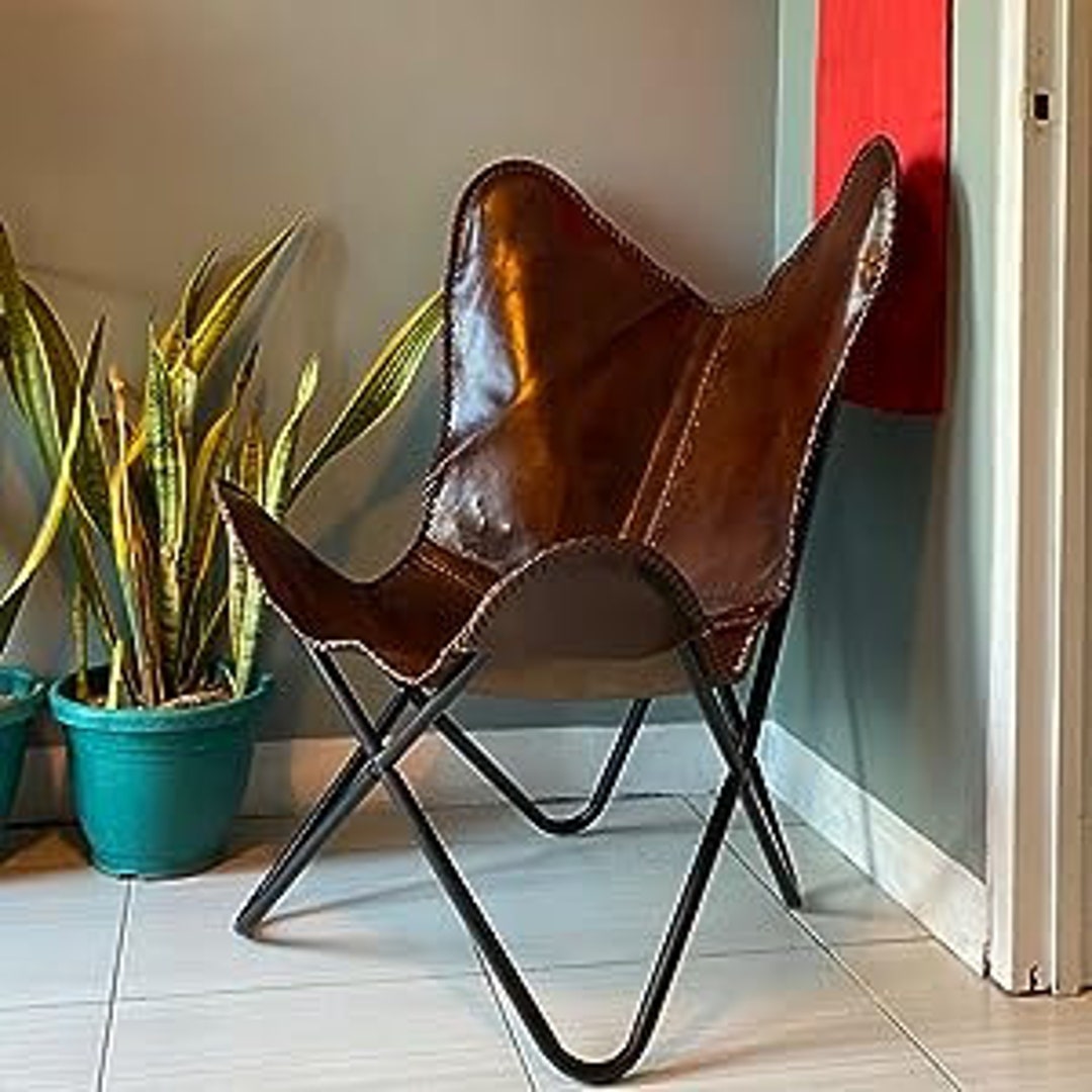 Butterfly Chair Brown Leather Butterfly Chairs Handmade - Etsy