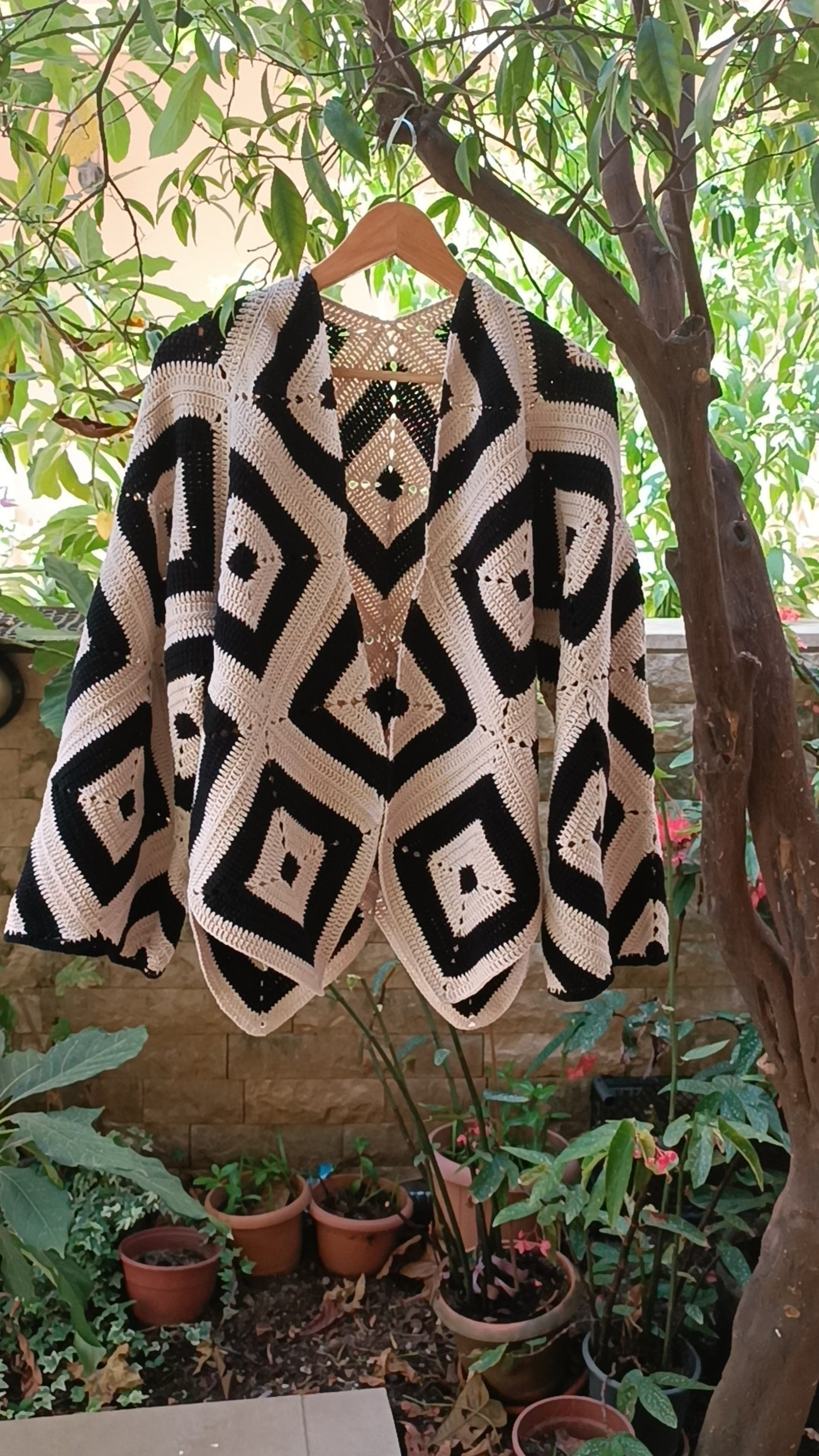 Crochet Square Pattern Cardigan, Crochet Mosaic Pattersn Jacket ...
