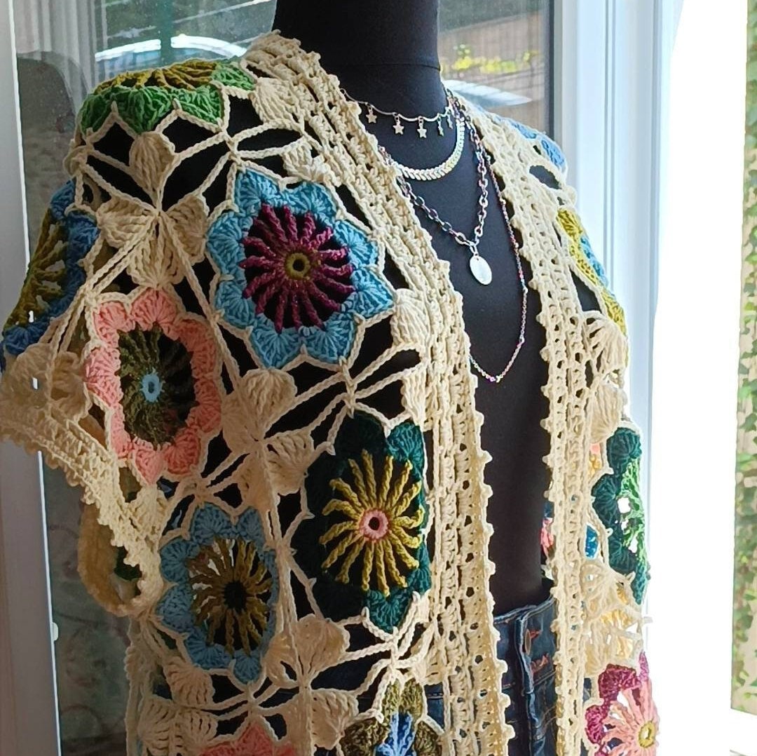 Crochet Vest, Summer Motif Vest, Crochet Flower Pattern Vest, Summer ...