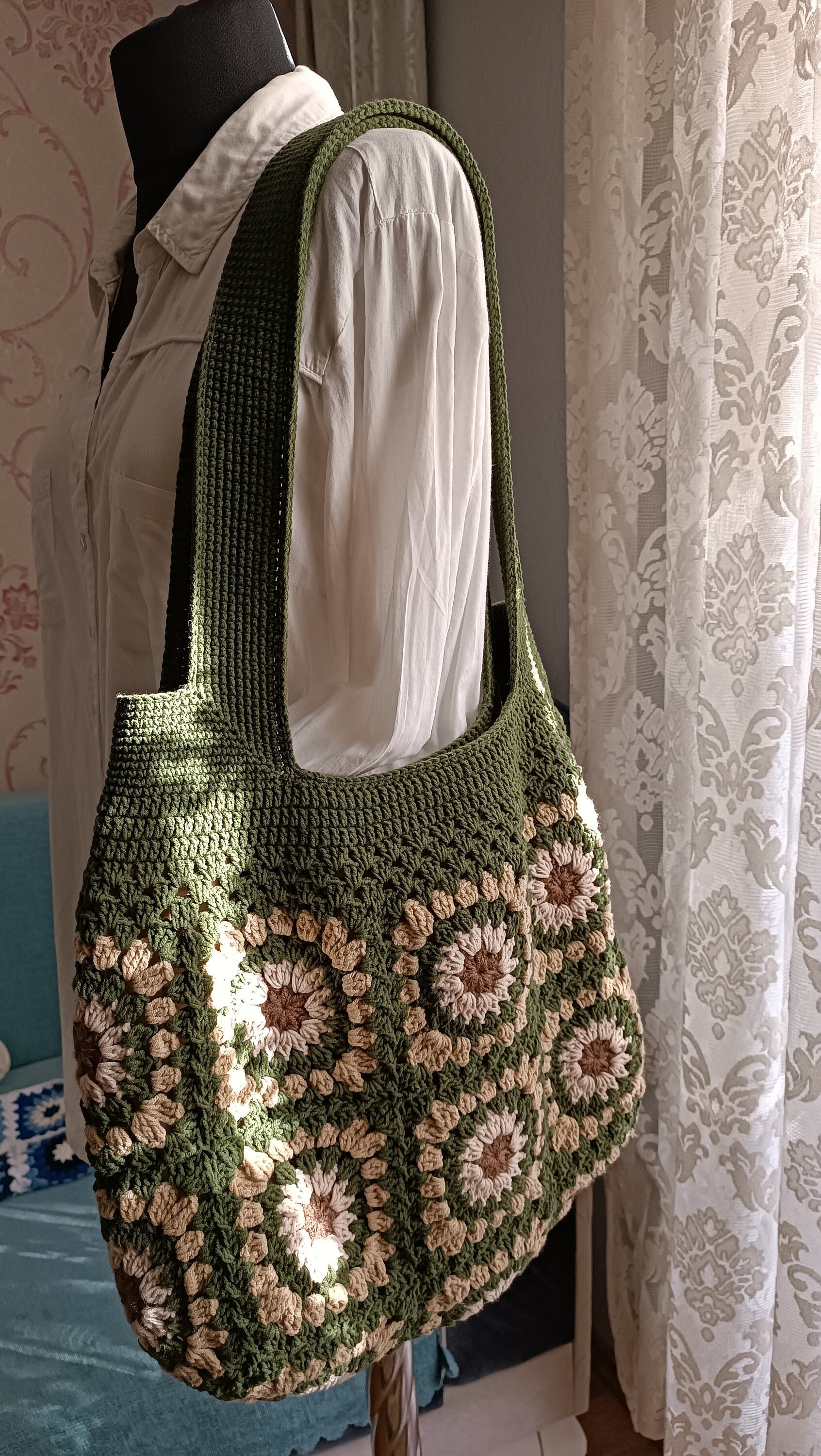 Crochet Granny Square Shoulder Bag ,knitted Sleeve Bag Summer Cloth ...