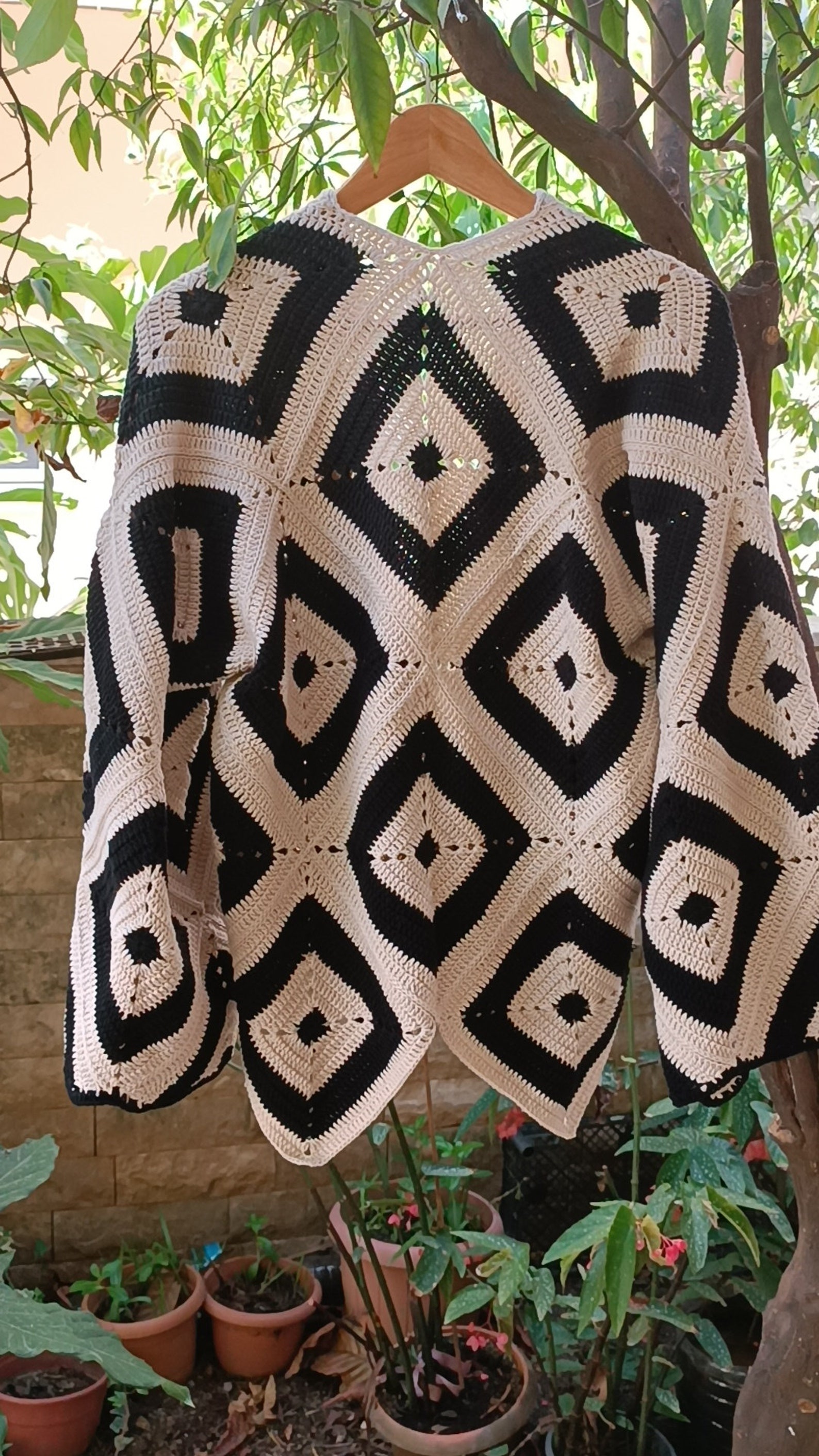 Crochet Square Pattern Cardigan, Crochet Mosaic Pattersn Jacket ...