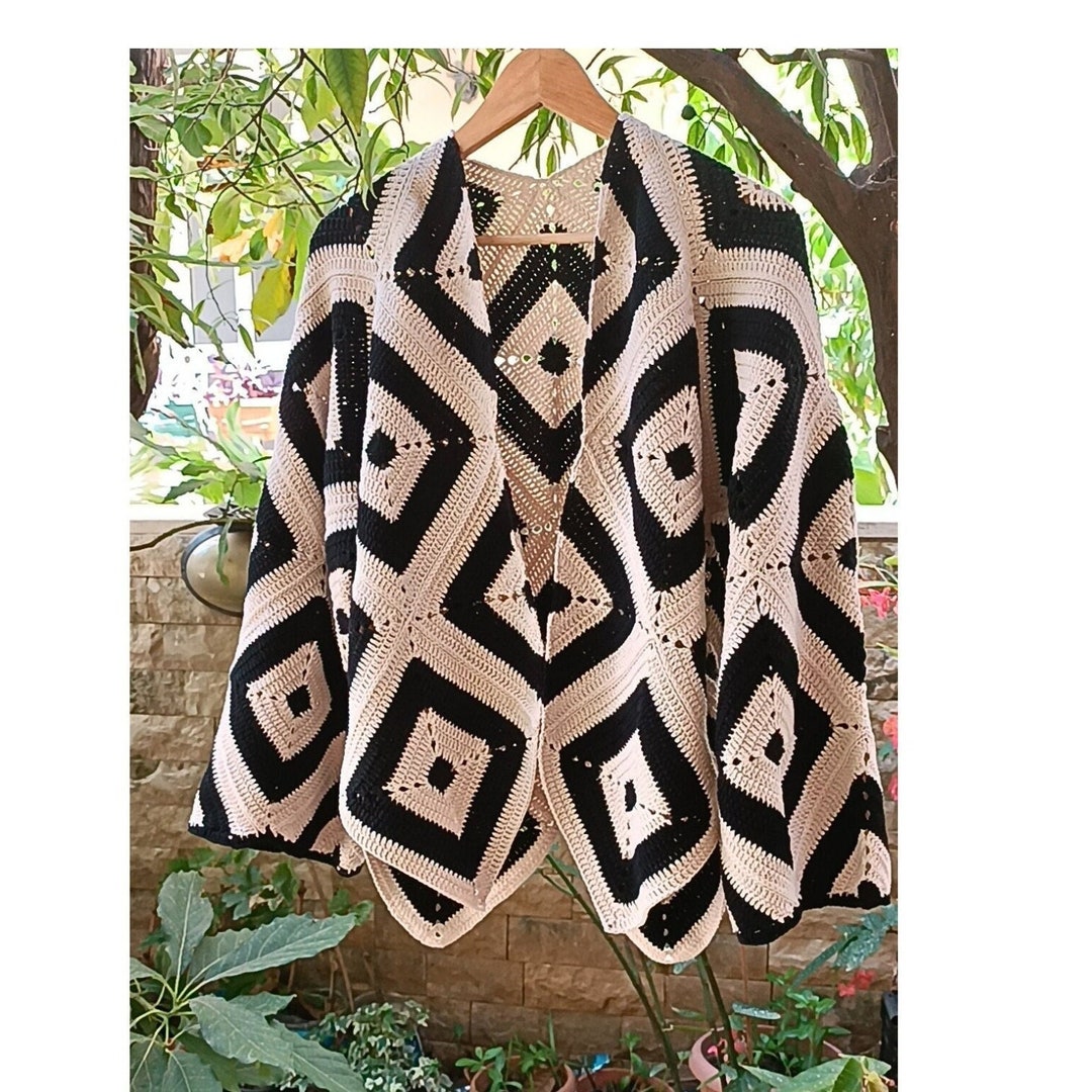 Crochet Square Pattern Cardigan, Crochet Mosaic Pattersn Jacket ...