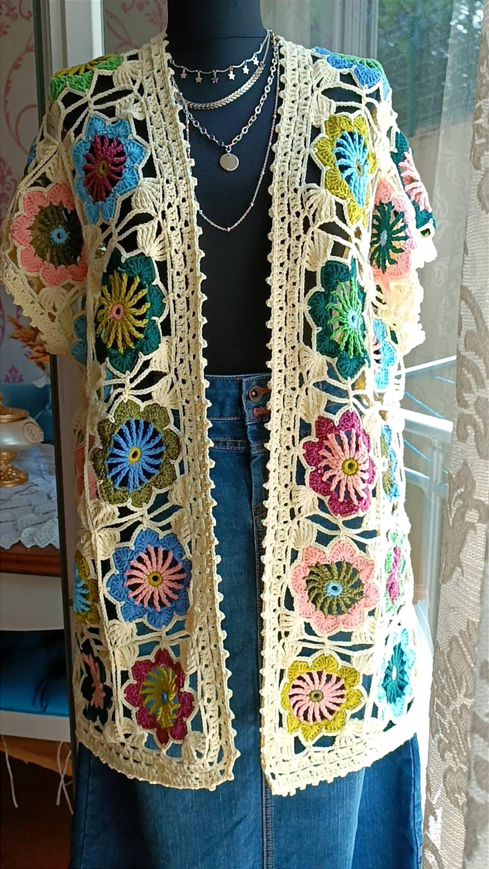 Crochet Vest, Summer Motif Vest, Crochet Flower Pattern Vest, Summer ...