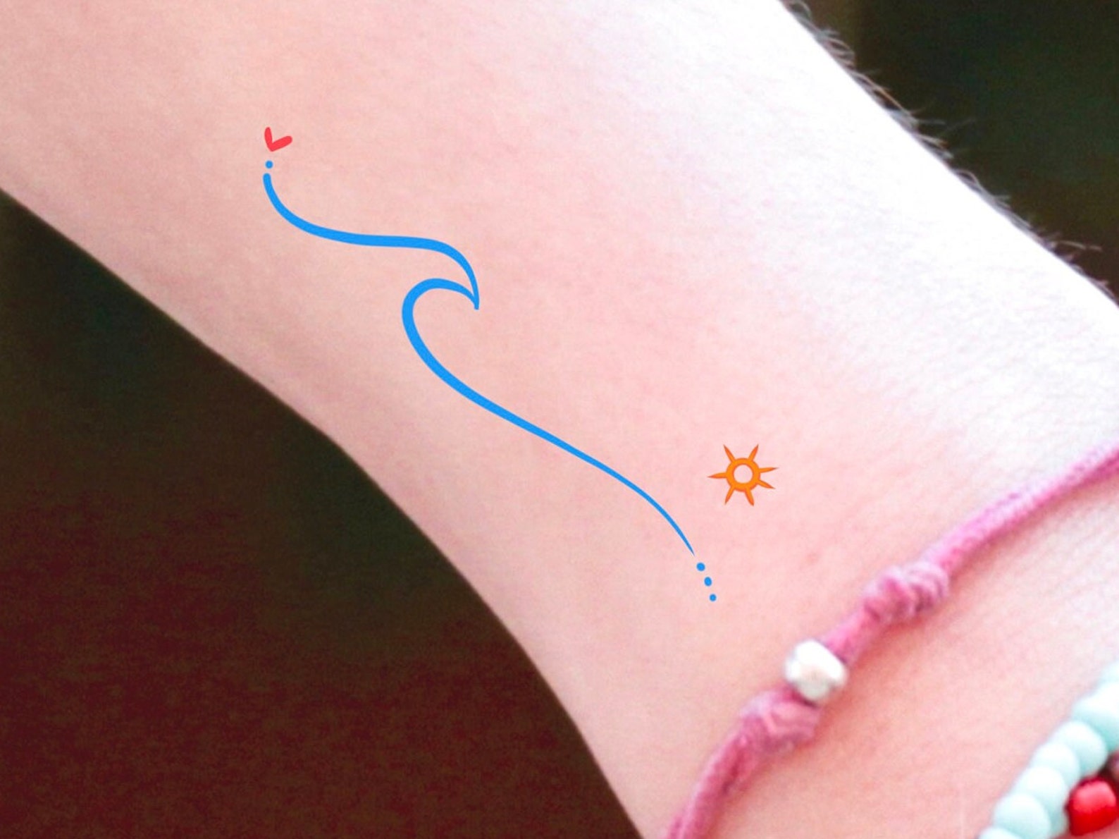 Wave Sun Heart Temporary Tattoo - Etsy