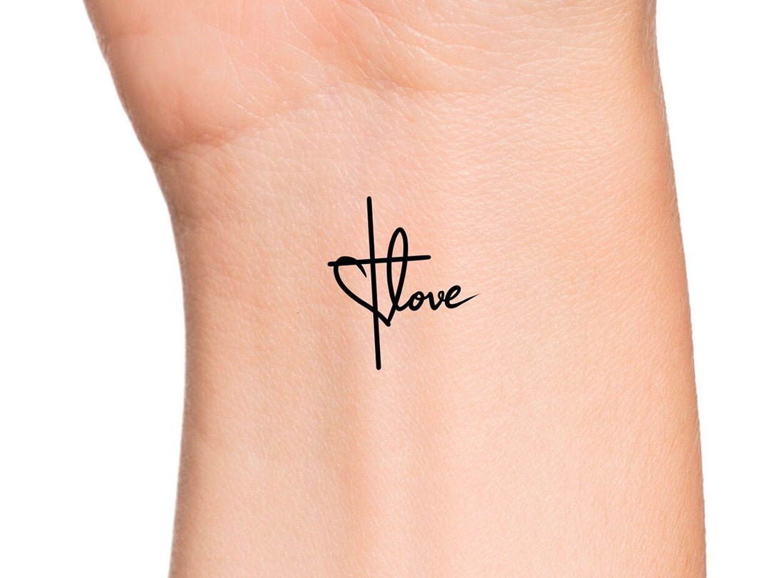 Cross Heart Love Temporary Tattoo / Religious Tattoo - Etsy