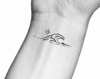 Wave Sun Palm Tree Temporary Tattoo - Etsy