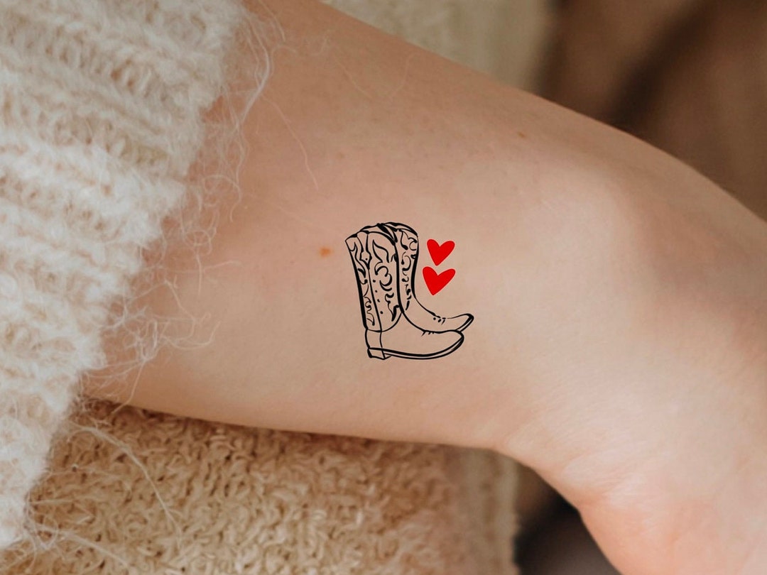 Cowboy Boots Hearts Temporary Tattoo - Etsy