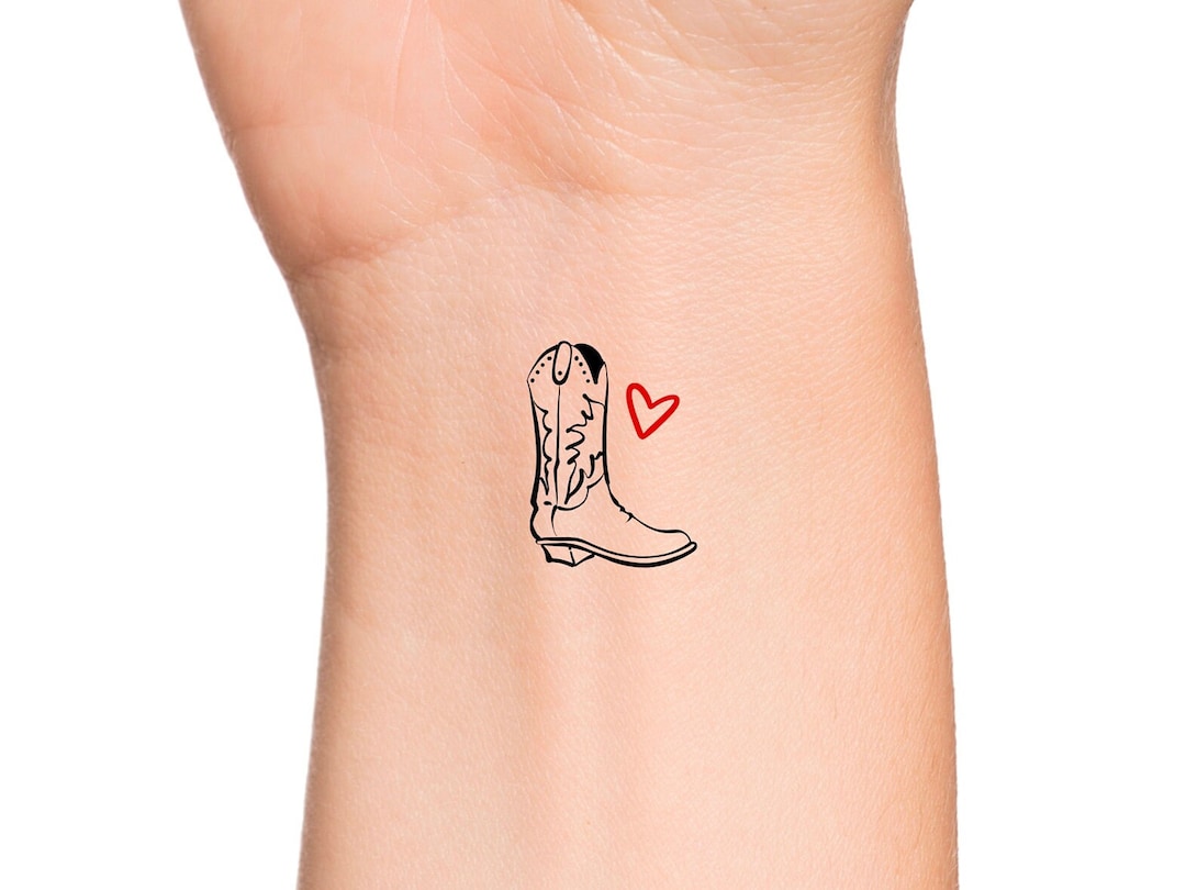 Cowboy Boot Heart Temporary Tattoo - Etsy