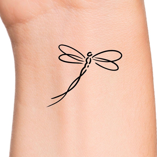 Fine Line Dragonfly Temporary Tattoo - Etsy